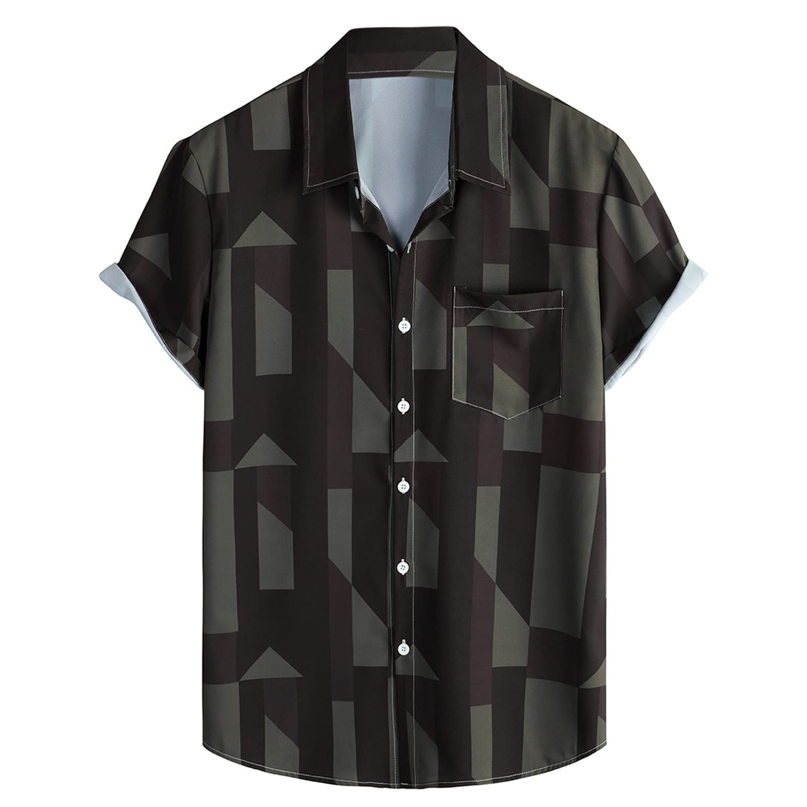 DUOWEI New Men's Casual Loose Large Size Shirts Lapel Printed Short Sleeve Shirts Hawaiian Beachwear Black