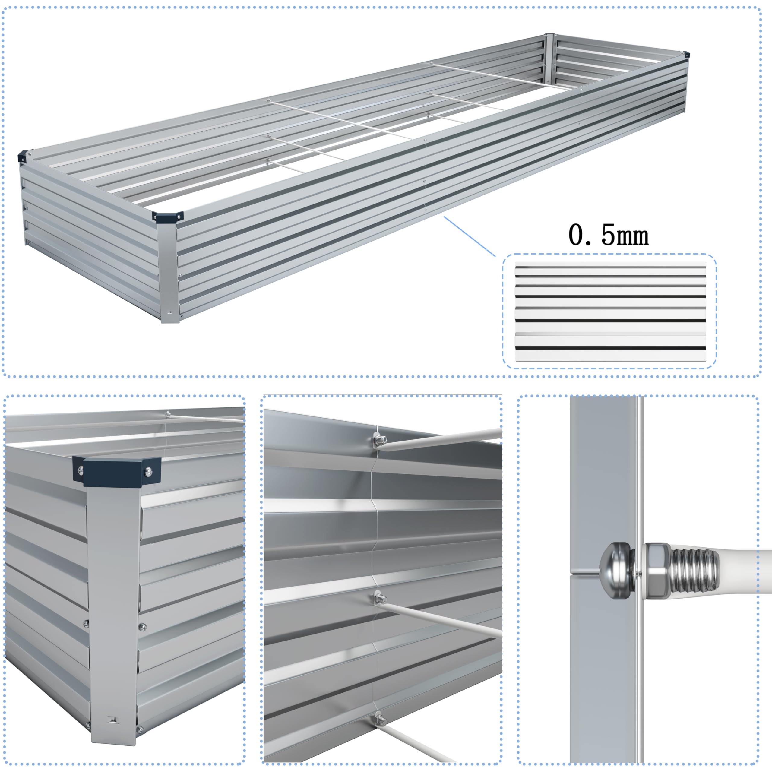 DIIYIV 12x2x1FT Galvanized Raised Garden Bed,Raised Graden Bed Kit-Square Metal Garden Bed,Large Planter Raised Bed Outdoor,Garden Box for Vegetables,Flower,Herb…
