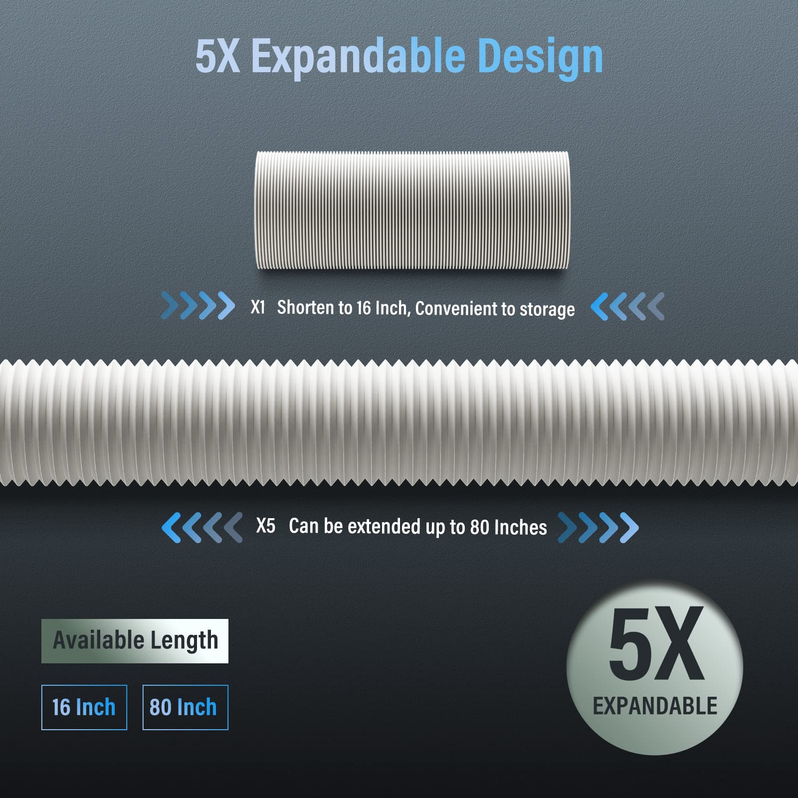 DuraComfort Air Conditioner Hose, 5.9 Inch (6β) Diameter Portable AC Hose, Anti-Clockwise Thread Up to 80 Inch Length, Room Air Conditioner Replace Vent Exhaust Hose