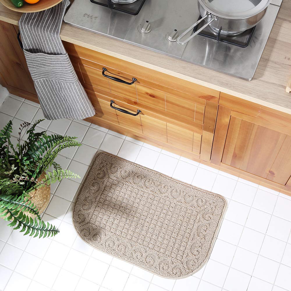 COSY HOMEER 27X18 Inch Anti Fatigue Kitchen Rug Mats are Made of 100% Polypropylene Half Round Rug Cushion Specialized in Anti Slippery and Machine Washable,Beige(2 pcs)