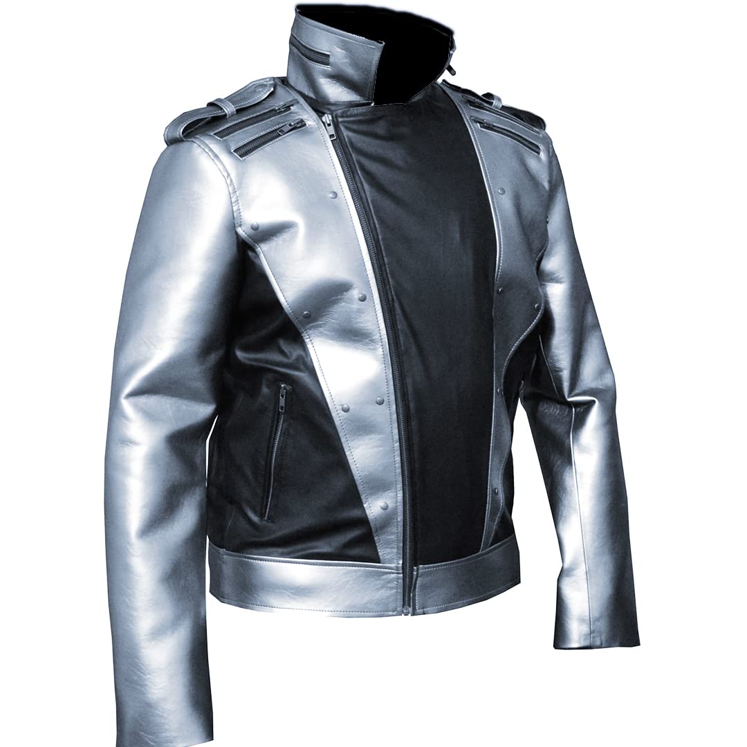 Da Imperial X-Men 4 Quicksilver Jacket-Quicksilver Peter Maximoff Silver and Black Leather Jacket (Silver&Black, Medium)