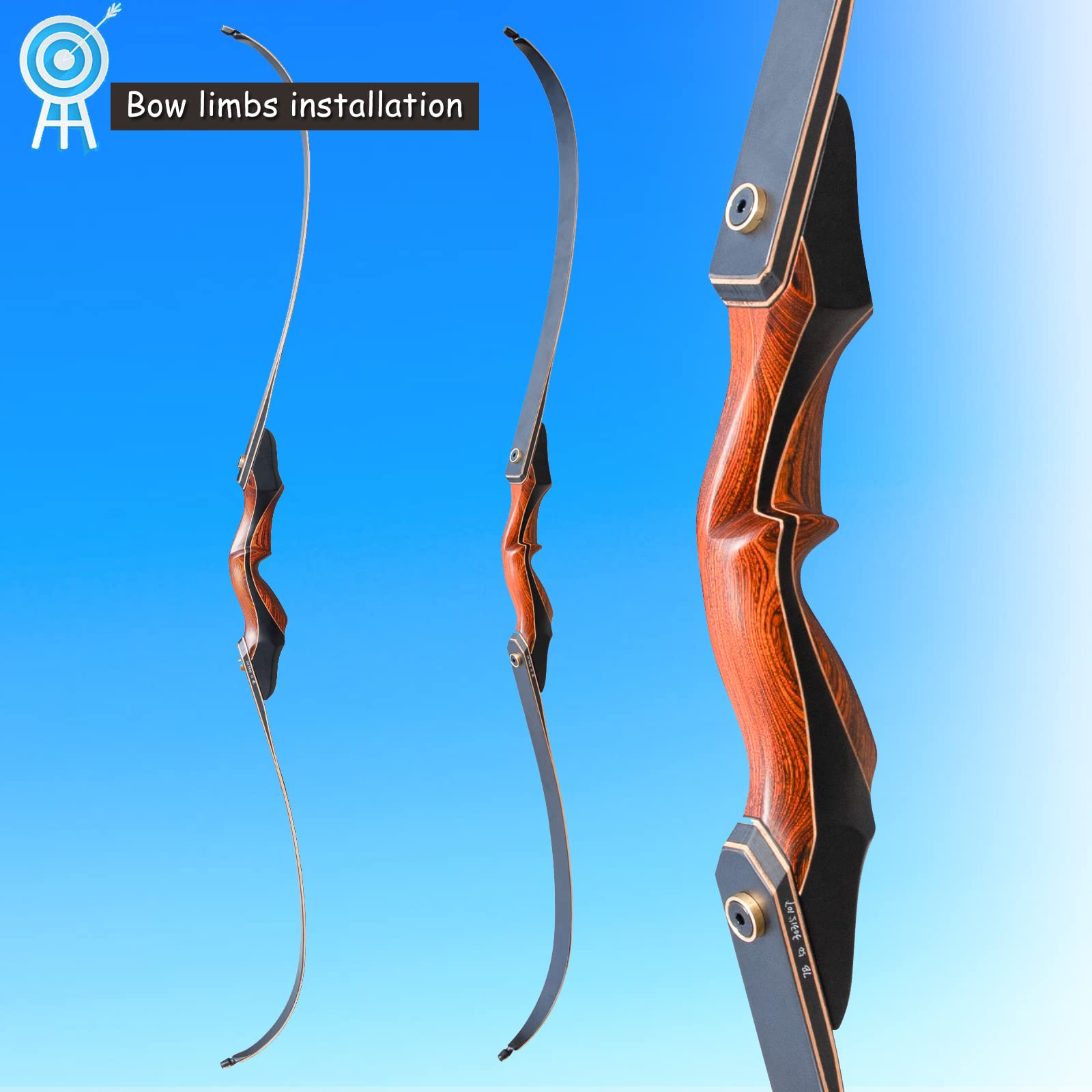 D&Q Archery 60" Takedown Hunting Recurve Bow and Arrows Set for Adults 30-45LB Wooden Right Hand Longbow Kit for Practice Competition (35LBS)