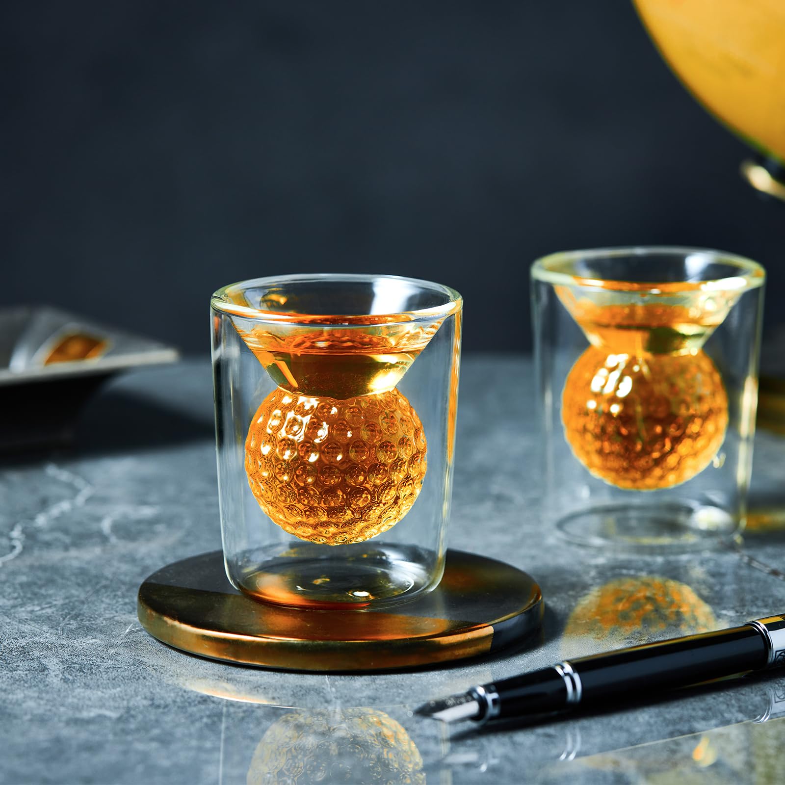 CRAFTGEN Golf Ball Shot Glasses Set of 4 - Funny Handmade Golf Birthday Gifts for Men - 2oz Double Walled with 3D Shape Golf Ball Inside for Tequila, Whiskey, Cocktail - Presents for Golfer