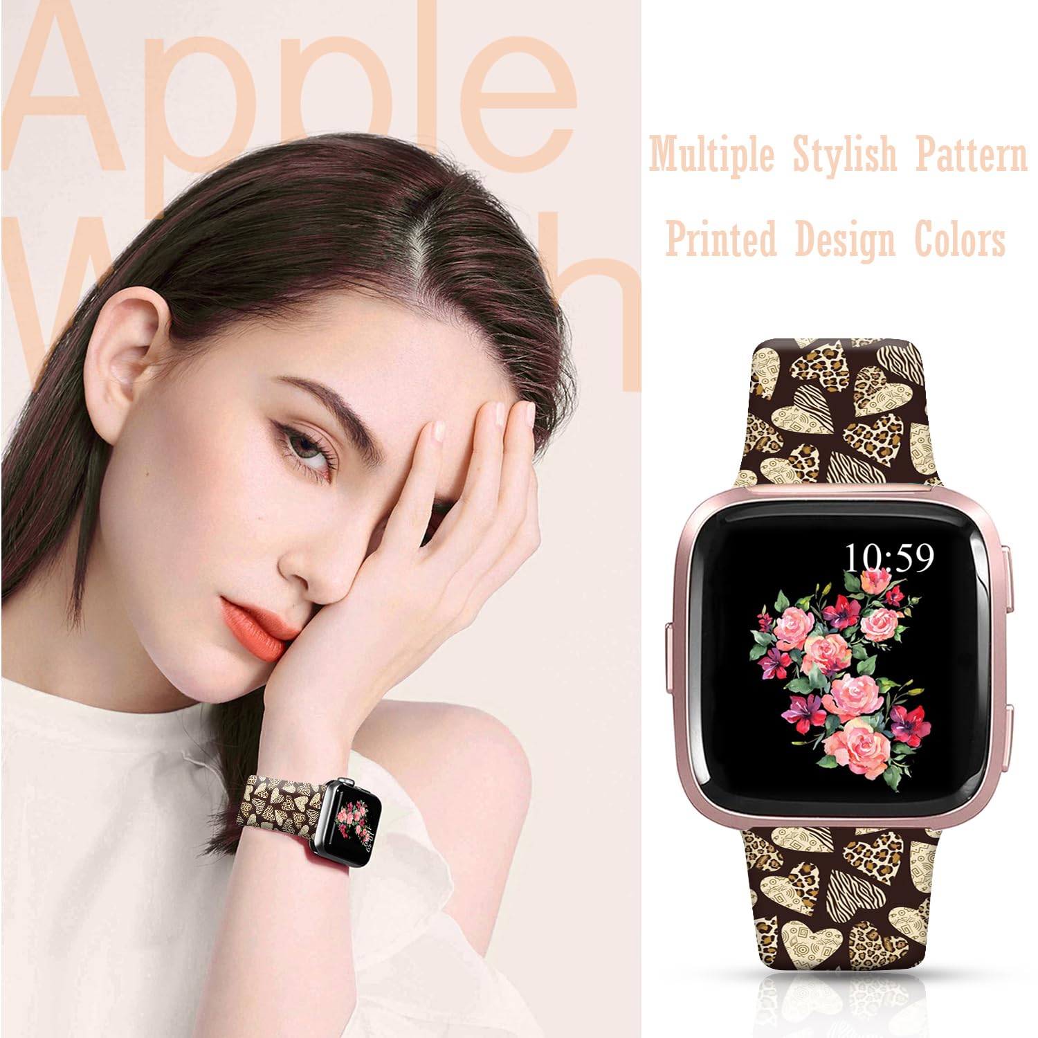 DOO UC Easter Design Floral Watch Bands Compatible with Fitbit Versa/Versa Lite/Versa Special for Men Women Girls, Funny Dog Paw Design Silicone Sport Strap Replacement for Fitbit Versa 2