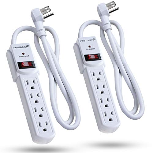 Fosmon Surge Protector Power Strip Flat Plug, 4-Outlet Splitter Extender 1875 Watt 490 Joules, 3FT Extension Cord Wall Mount with 3 Prong - ETL Listed (2 Pack)