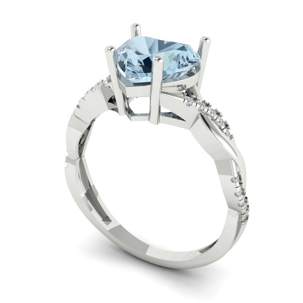 Clara Pucci 2.19ct Heart Cut Criss Cross Solitaire Halo Created Aquamarine Designer Anniversary Bridal Engagement Ring 14k White Gold 11