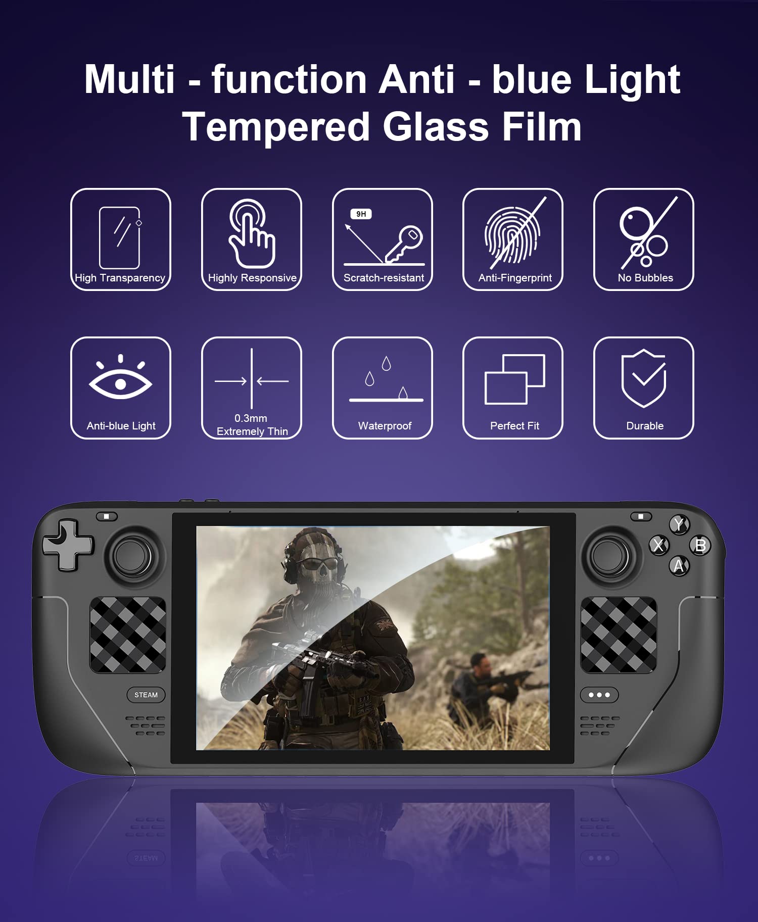DEVASO Screen Protector for Steam Deck, 6 Pack Touch Protector and 2 Pack 9H Tempered Glass Transparent HD Clear Anti-Blue light and Anti-Scratch, Easy Installation Compatible with Steam Deck