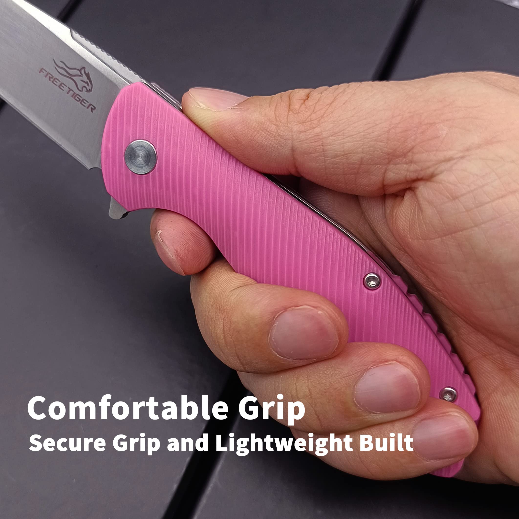 FreeTiger FT801 Folding Pocket Knife Sharp Sanding Stainless Steel Blade with Pocket Clip Camping Survival Tactical Outdoor Cheap Pocket Knife(Pink)