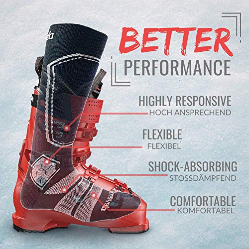 devembr Merino Wool Ski Socks for Men and Women, High Performance Snowboard socks - Size L, Black