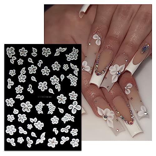 JMEOWIO 7 Sheets 3D Embossed Flower Nail Art Stickers Decals Self-Adhesive Pegatinas Uñas 5D Spring Summer Floral Nail Supplies Nail Art Design Decoration Accessories