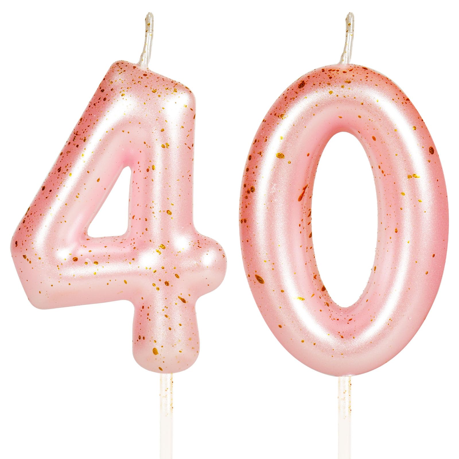 Hongplus Pink Gold Number 40 Candles, 40 Birthday Candle,Pink Happy Birthday Candles for Cake, Barbie Cake Topper Decorations for Girls Women Her 40th Birthday Party Decorations Supplies Favor Gift