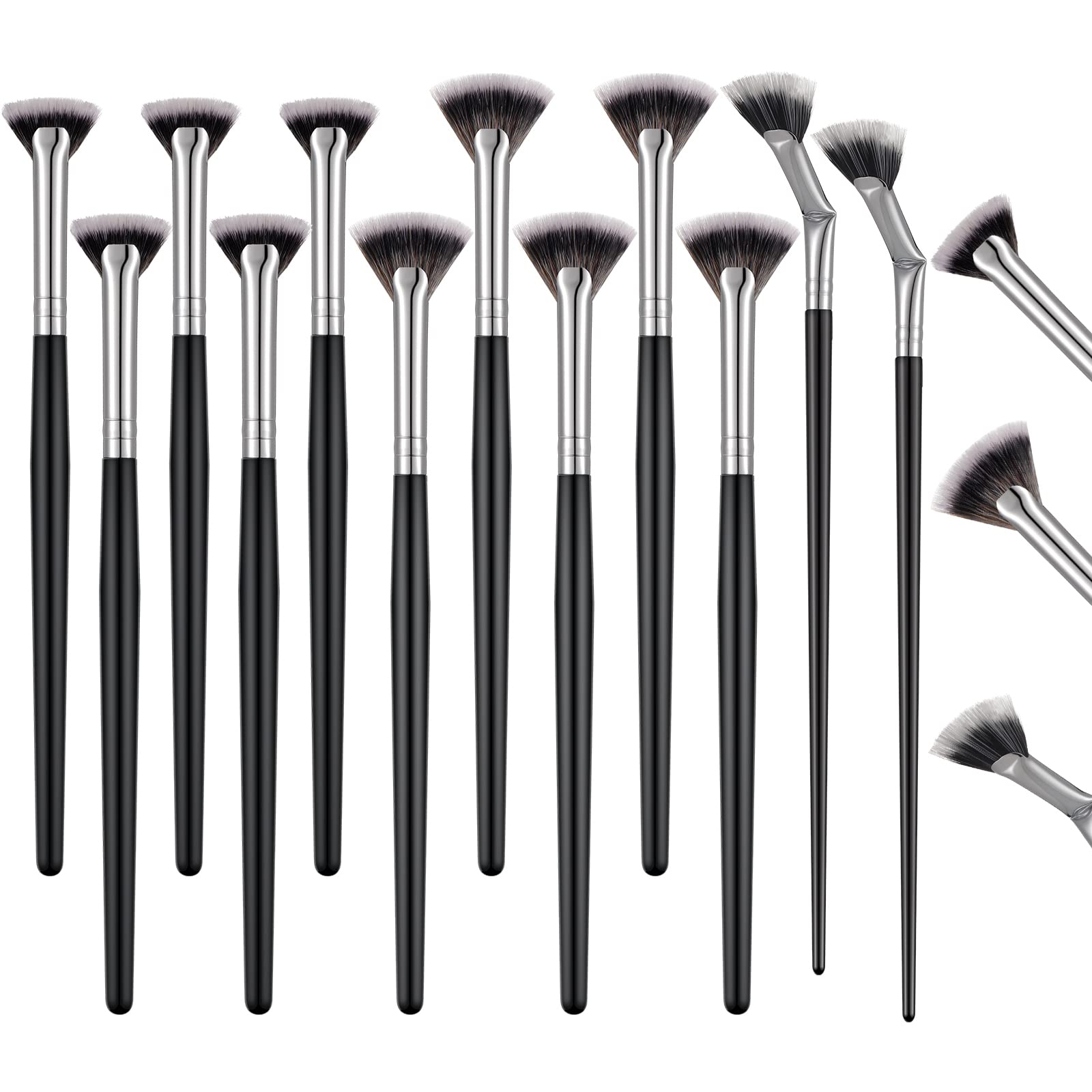 Dingion 12 Pcs Mascara Fan Brush for Lashes Eyelash Eyebrow Brush Makeup Brush Eye Lashes Makeup Tools Eye Shadow Brush Lash Wand Synthetic Fibre Smooth Application No Smearing Clumping