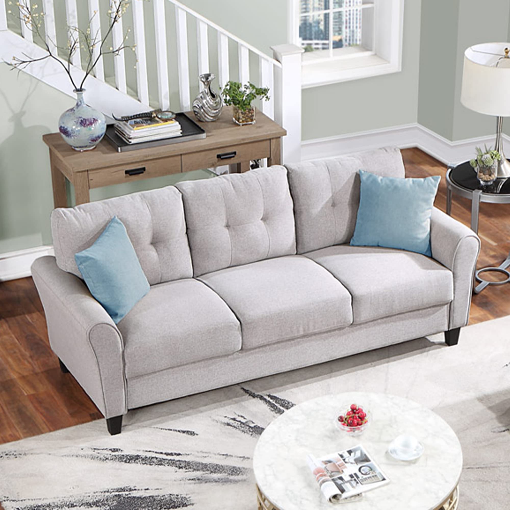 Harper & Bright Designs 3-Pieces Living Room Sofa Set with 3-Seat Couch, 2-Seat Loveseat, Single Sofa Chair, Modern Velvet Upholstered Sofa for Living Room, Office, Brown Flannel