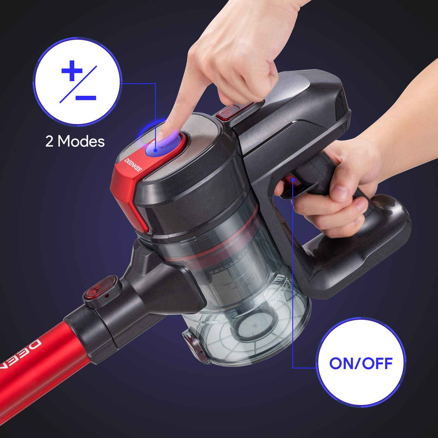 Deenkee 6 in 1 Cordless Stick Vacuum Cleaner, 250W 18Kpa Powerful Suction, 35Min Runtime & 2 Modes, Lightweight Stick Handheld Vacuum Cleaner (Red-B)