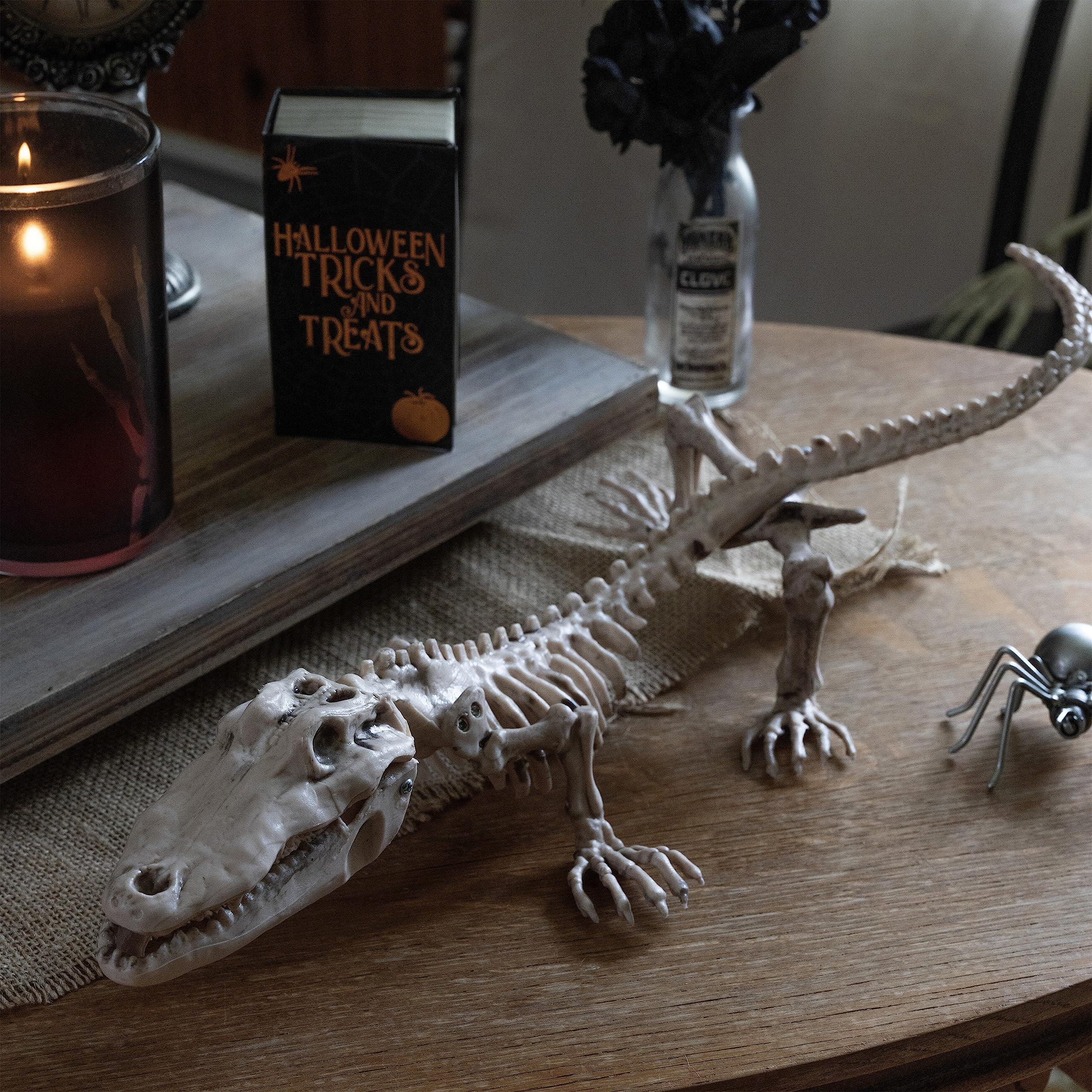 Crocodile Skeleton Halloween Decoration (2 Pack) 20" Long- Weather Resistant for Indoor Outdoor Use- Animal Decor for School Projects, Classrooms, Science Fairs- Fun & Educational Fall Party Prop