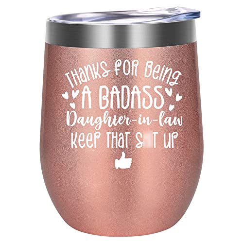 Fairy's Gift Funny DIL Wine Tumbler Cup, Daughter in Law Gifts from Mother in Law - Daughter in Law Birthday Gifts, Badass Best Daughter in Law Mothers Day Gifts, Future Daughter in Law Gift