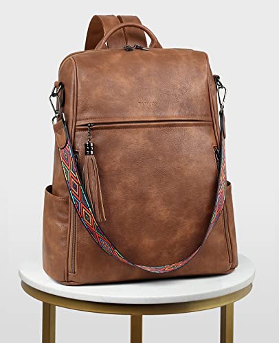 FADEON Laptop Backpack Purse for Women Large Designer PU Leather Laptop Bag, Ladies Computer Shoulder Bags