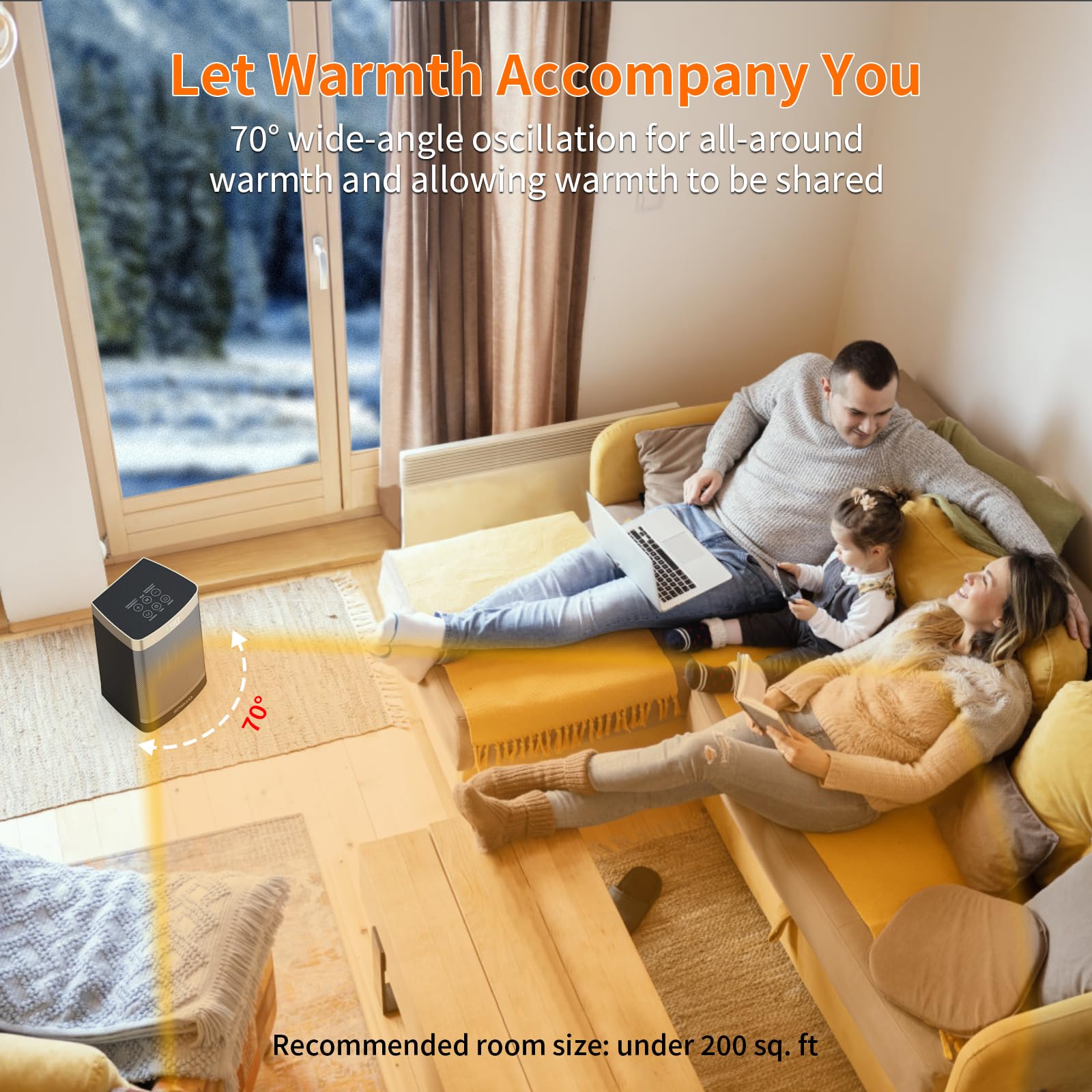Electric Space Heater with Digital Thermostat, 70° Oscillating Portable Heaters for Indoor Use, Remote Control, 12H Timer, Fan Mode, ECO Mode 1500W Ceramic Quiet Heat Safe for Office Bedroom