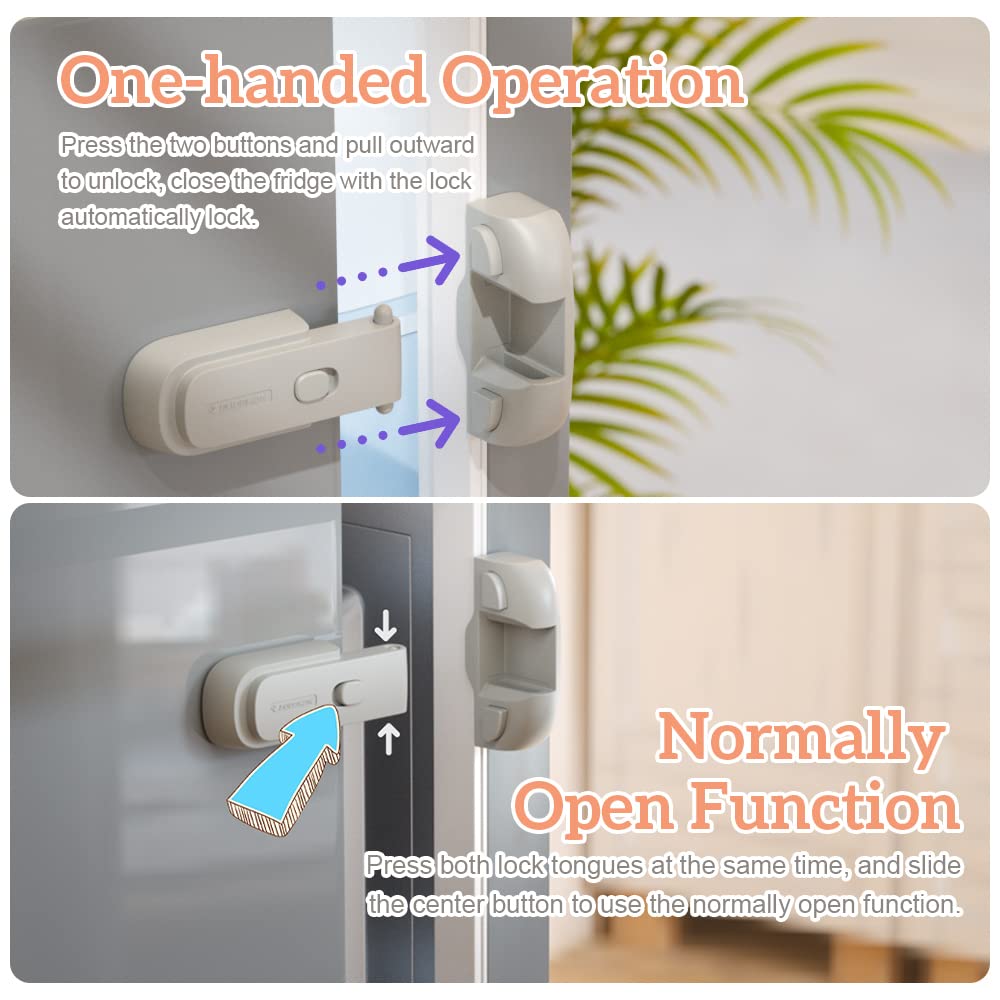 EUDEMON 1 Pack Updated Child Proof Refrigerator/Fridge/Freezer Door Lock Apply to Max 1"(25mm) Sealing Strip for Toddlers and Kids, no Tools Need or Drill (Grey)