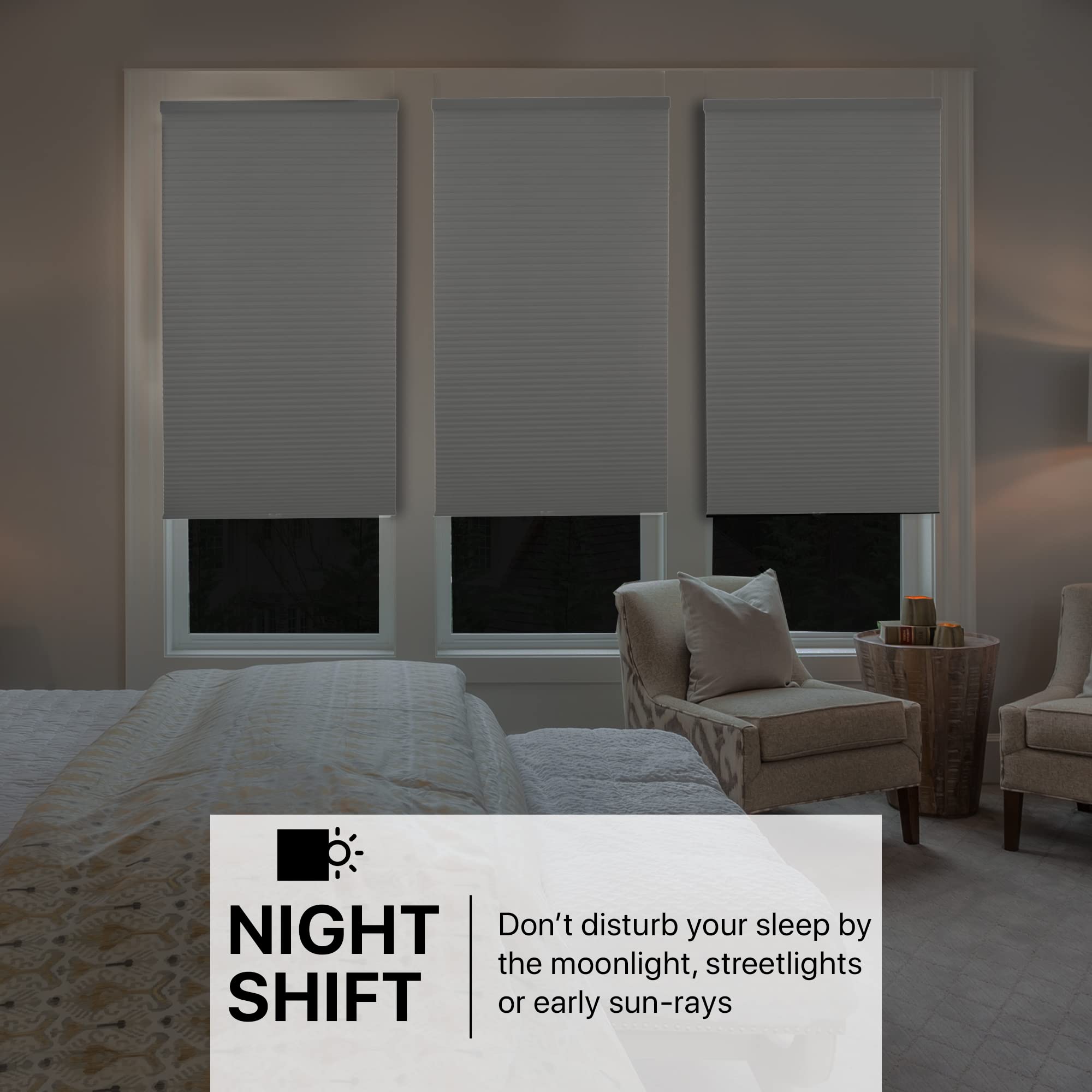 Chicology Cordless Cellular Shades, Blackout Window Blind, Evening Mist (Blackout) - 38"W X 48"H