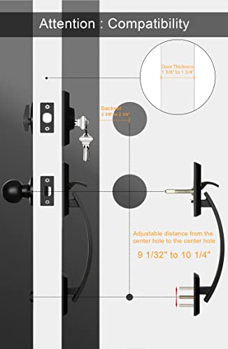 goldenwarm Black Front Door Knob Handle, Entry Door Handle and Reversible Handle Knob, Single Cylinder Front Door Handle Only, Matte Black Front Door Entry Handleset, Entry Way Door Handle