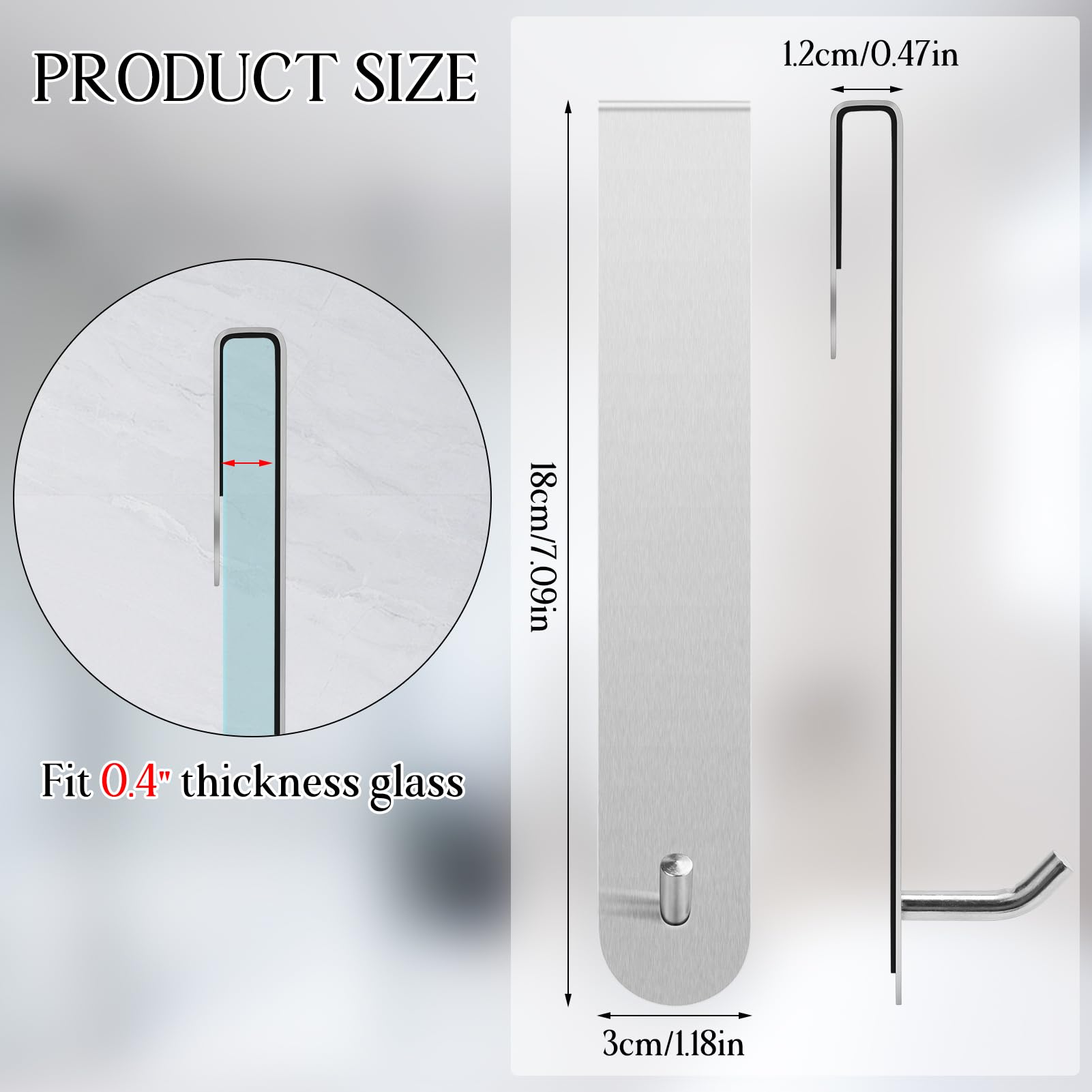 FYY Shower Door Hooks - 2 Pack 7" Over Door Towel Hooks for Bathroom Frameless Glass Shower Door, Heavy Duty Non-Slip Stainless Steel Hooks Rack for Robe Towel Sliver