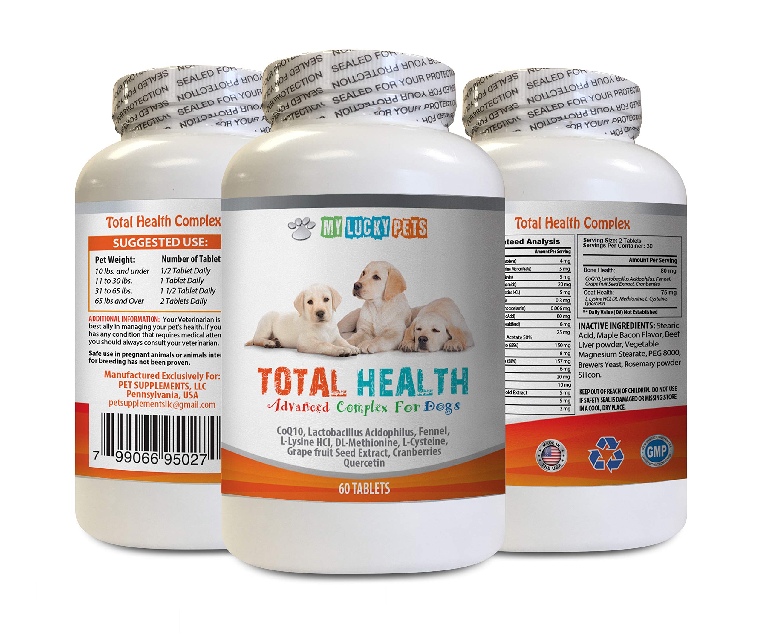 MY LUCKY PETS LLC Dog Eye Relief - Dogs Total Health Complex - Hair Coat Skin Teeth Gums Eye Urinary Support - Immune Booster - Dog Immune System Supplements - 60 Treats (1 Bottle)