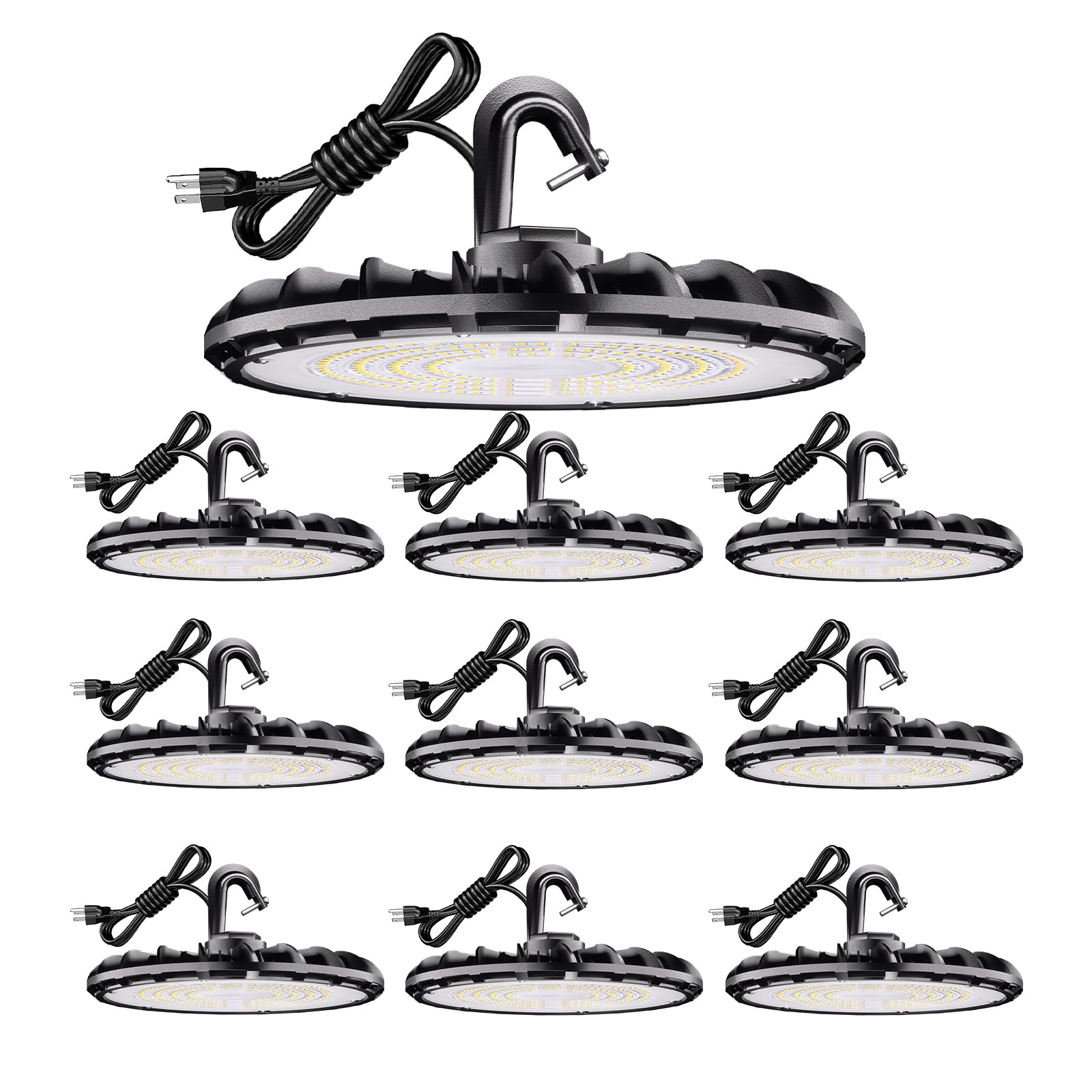 G GJIA 150W UFO LED High Bay Light, UL Listed Commercial Bay Lighting, 5000K Daylight High Bay Led Shop Light with US Plug, IP65 Commercial Light for Factory Warehouse Shop, 10 Pack