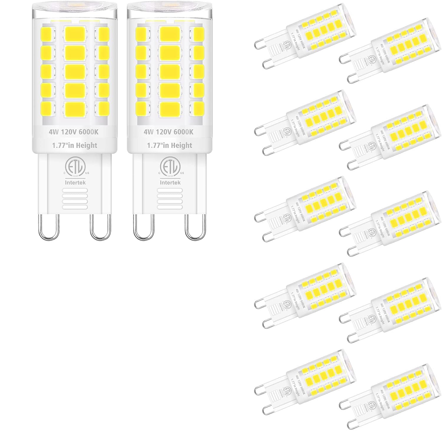 hansang 12 Pack G9 LED Bulb 6000K Cool Daylight for Crystal Chandelier, 4W 40Watt G9 Halogen Equivalent 1.77'' Height Short T4 Light Bulb with G9 Ceramic Bin-pin Base, 400LM, AC 120V, Non-Dimmable