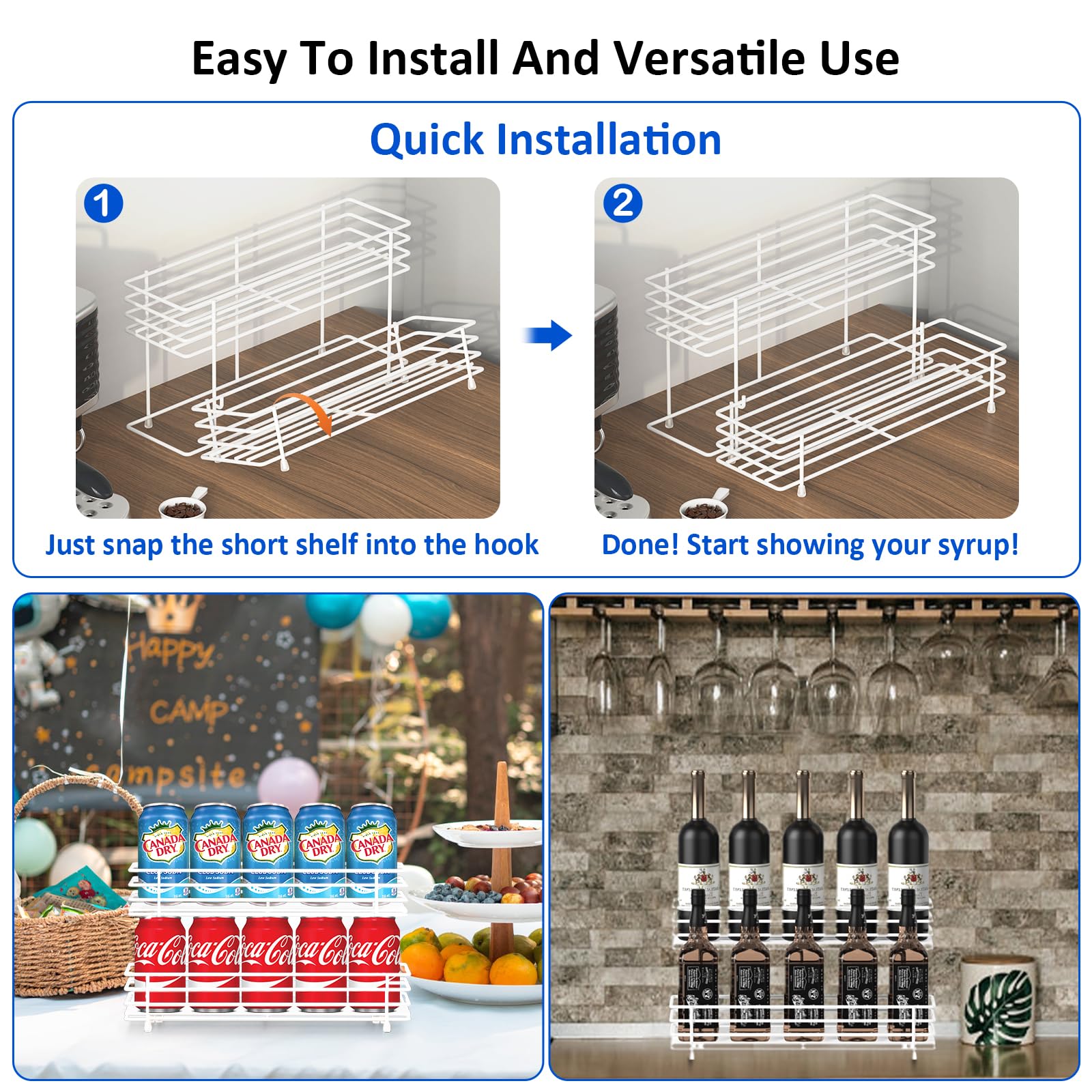 eipizx Coffee Syrup Organizer 2 Tier Syrup Bottle Holder Rack for Coffee Bar 10 Bottles White Wine Bottle Rack Coffee Syrup Stand Shelf for Syrup, Wine, Coffee Bar Organizer for Kitchen Coffee Shop