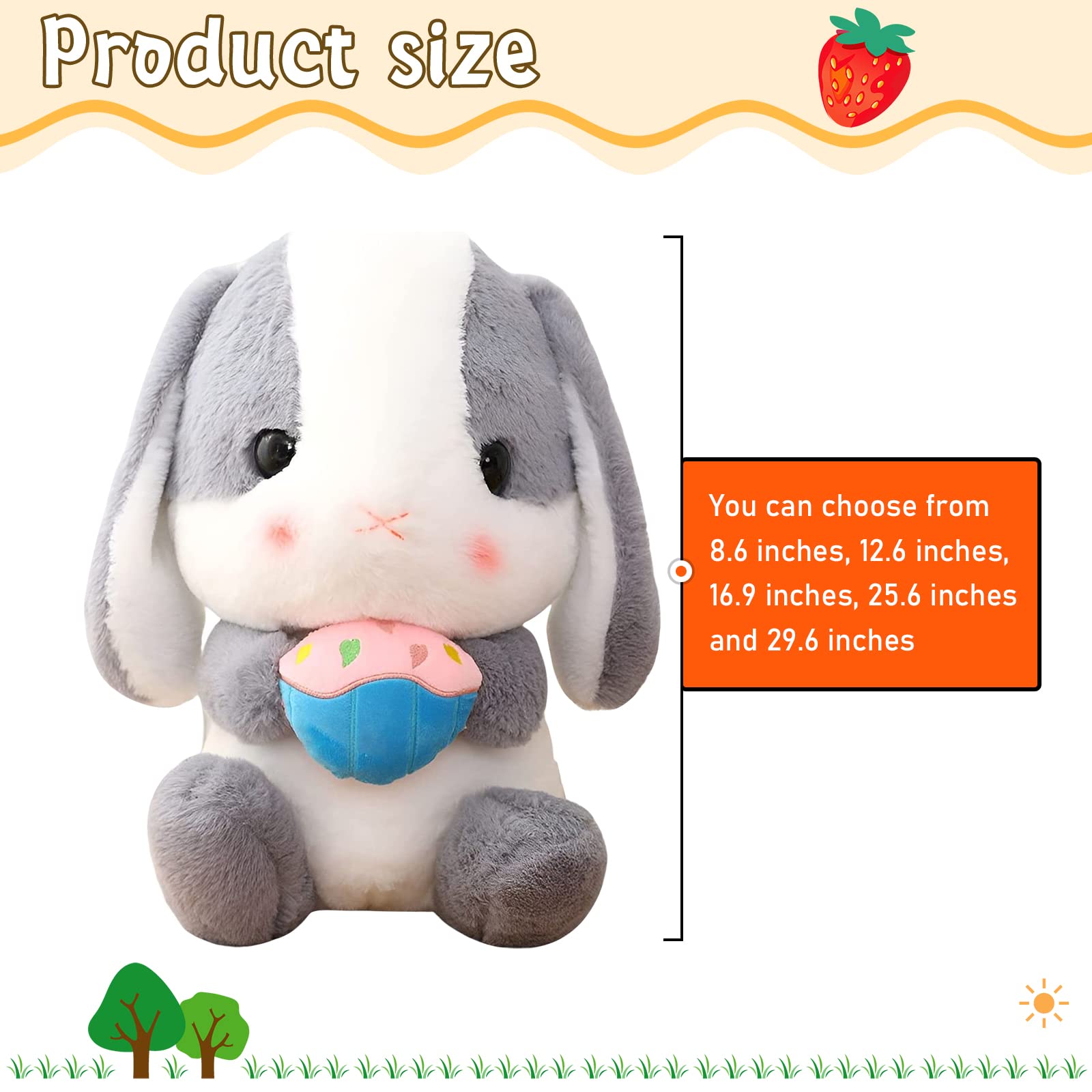 Enhopty Bunny Stuffed Animal Easter Eared Rabbit Plush Cuddly White Bunny Plushie Toy with Carrot Fluffy Kawaii Soft Hugging Sleeping Pillow