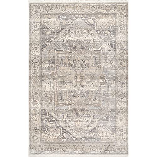 nuLOOM Harriet Vintage Medallion Fringe Area Rug, 7x9, Silver