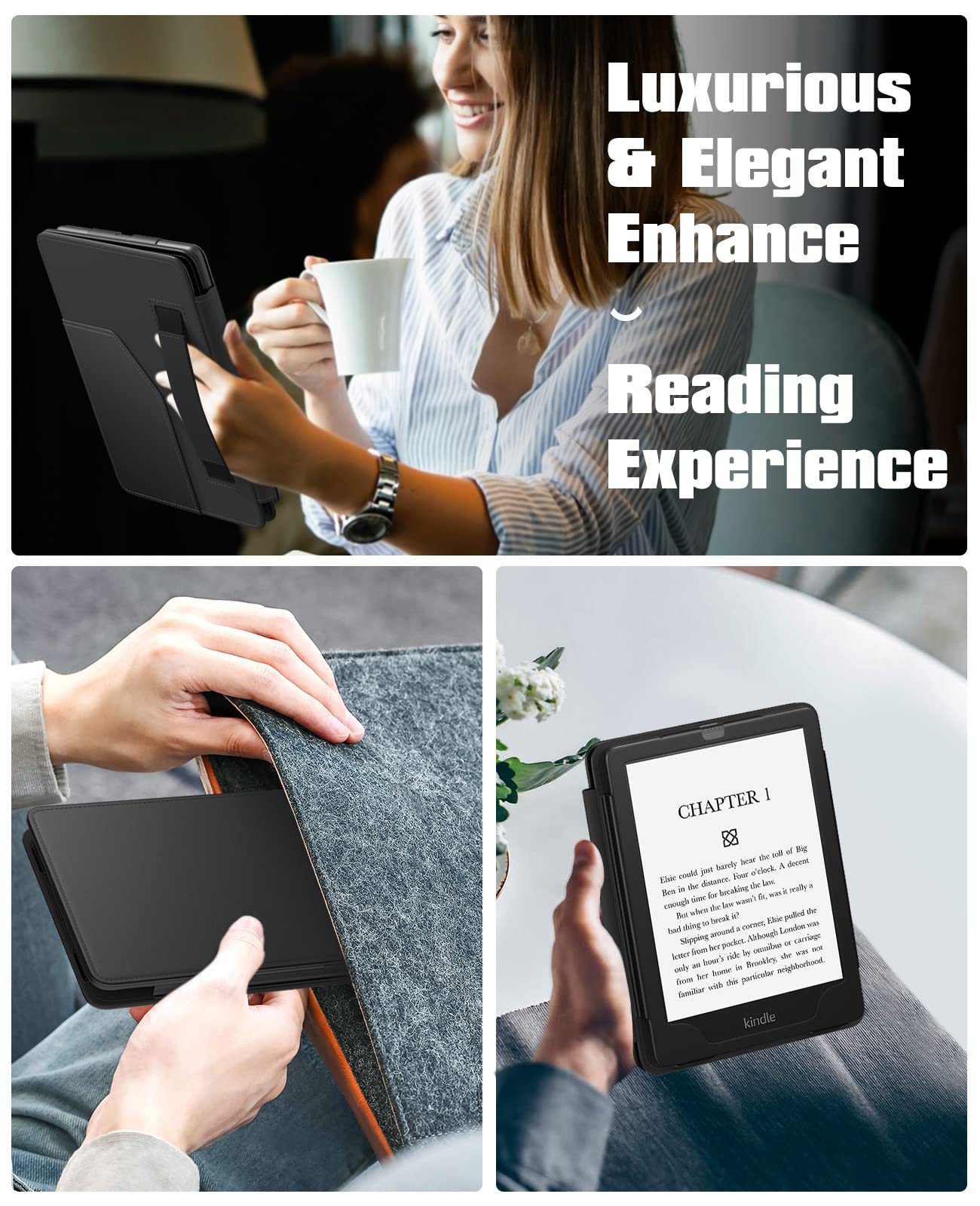 Dadanism Case Fit New 6.8" Kindle Paperwhite and Kindle Paperwhite Signature Edition 11th Gen 2021, Light Cover Case with Hand Strap Auto Wake/Sleep for Kindle Paperwhite 2021 E-Reader, Black