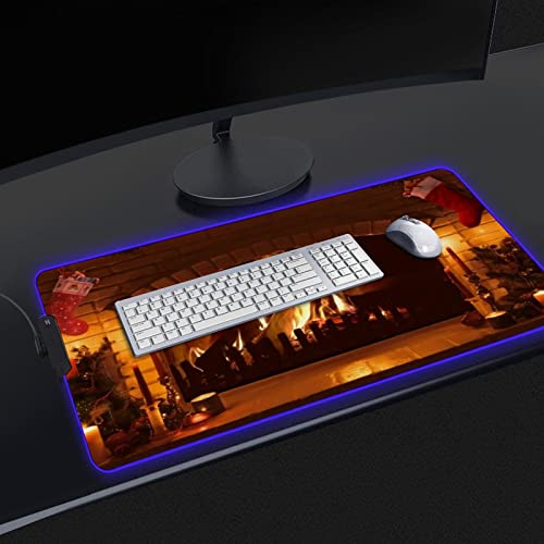 Christmas Fireplace Art Aesthetics Mouse Pad Gaming Mouse Pad RGB Laptop USB Illuminated LED Home Office Accessories Desk Pad