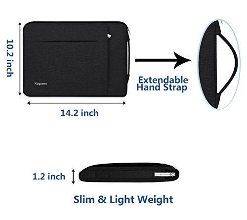 Kogzzen 13-14 Inch Laptop Sleeve with Handle Compatible with MacBook Air 13.3/ MacBook Pro 14 13/ Dell XPS 13/ Surface Laptop 13.5/ iPad Pro 12.9, Waterproof Shockproof Case Bag - Black