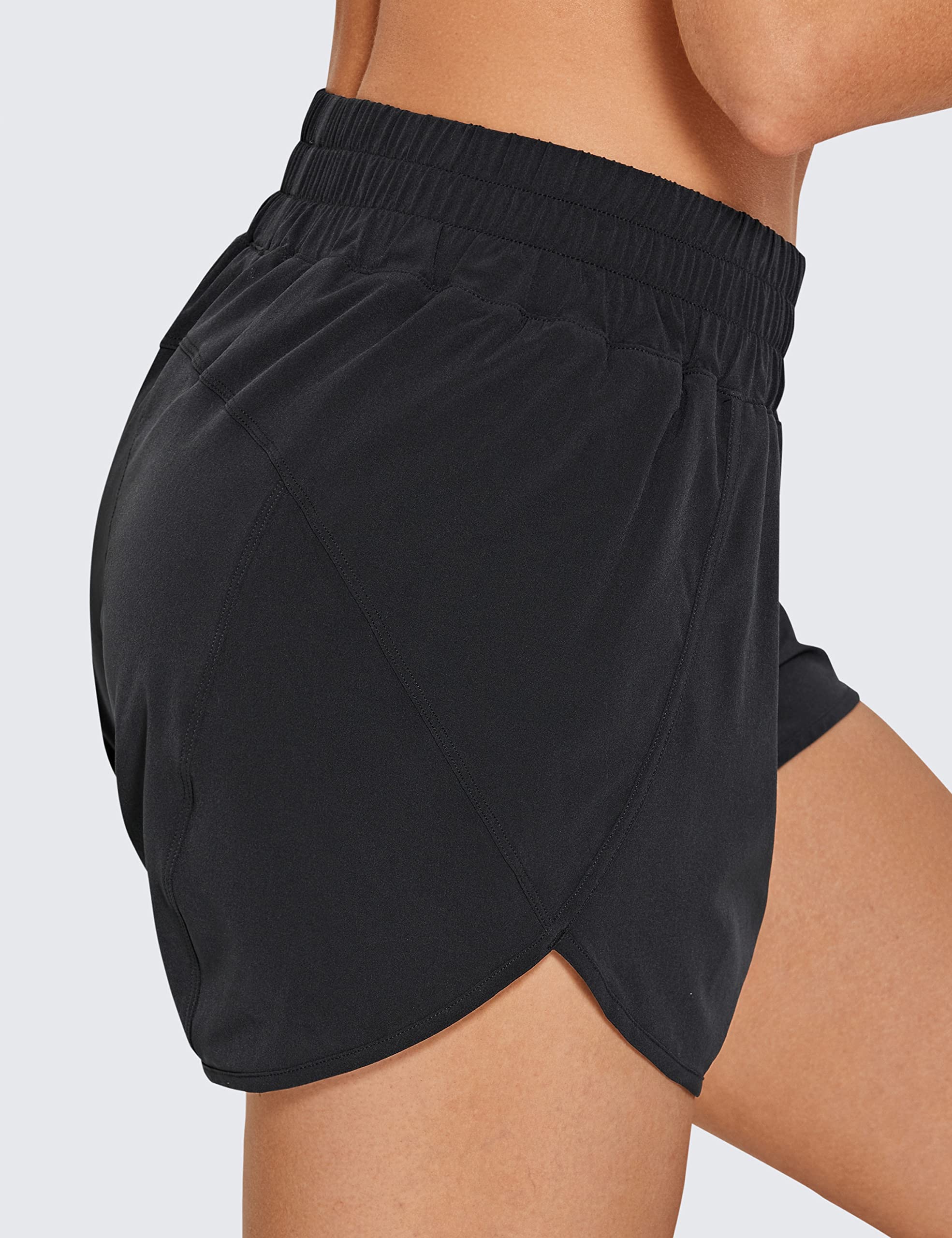 CRZ YOGA Women's High Waisted Running Shorts Mesh Liner - 3'' Dolphin Quick Dry Athletic Gym Track Workout Shorts Zip Pocket Black Medium
