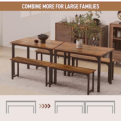 NAFORT 3-Piece Dining Table Set for 4, Kitchen Table with 2 Benches, 43.5ββ Space Saving Dining Room Table with Metal Frame & Solid MDF Wood Board, Ideal for Home, Restaurant, Patio Outdoor