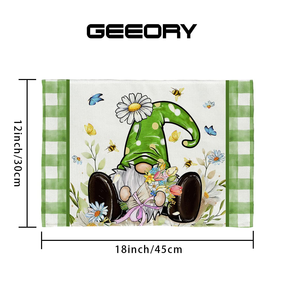 GEEORY Daisy Spring Placemats 12x18 Inch Set of 4 Flowers Gnome Farmhouse Rustic Holiday Kitchen Dining Table Decoration for Indoor Outdoor Dinner Party Décor