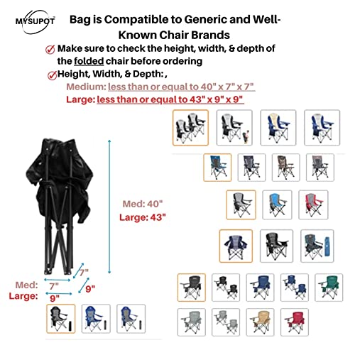 MYSUPOT 43"x9"x9" Replacement Bag for Folding Camping Chair, Camp Chairs, Foldable, Portable, Hammock, Yoga Mat, Beach Chair, Umbrella, Tent Bag 420D Oxford Polyester Fabric w/Side Pockets (Black, L)