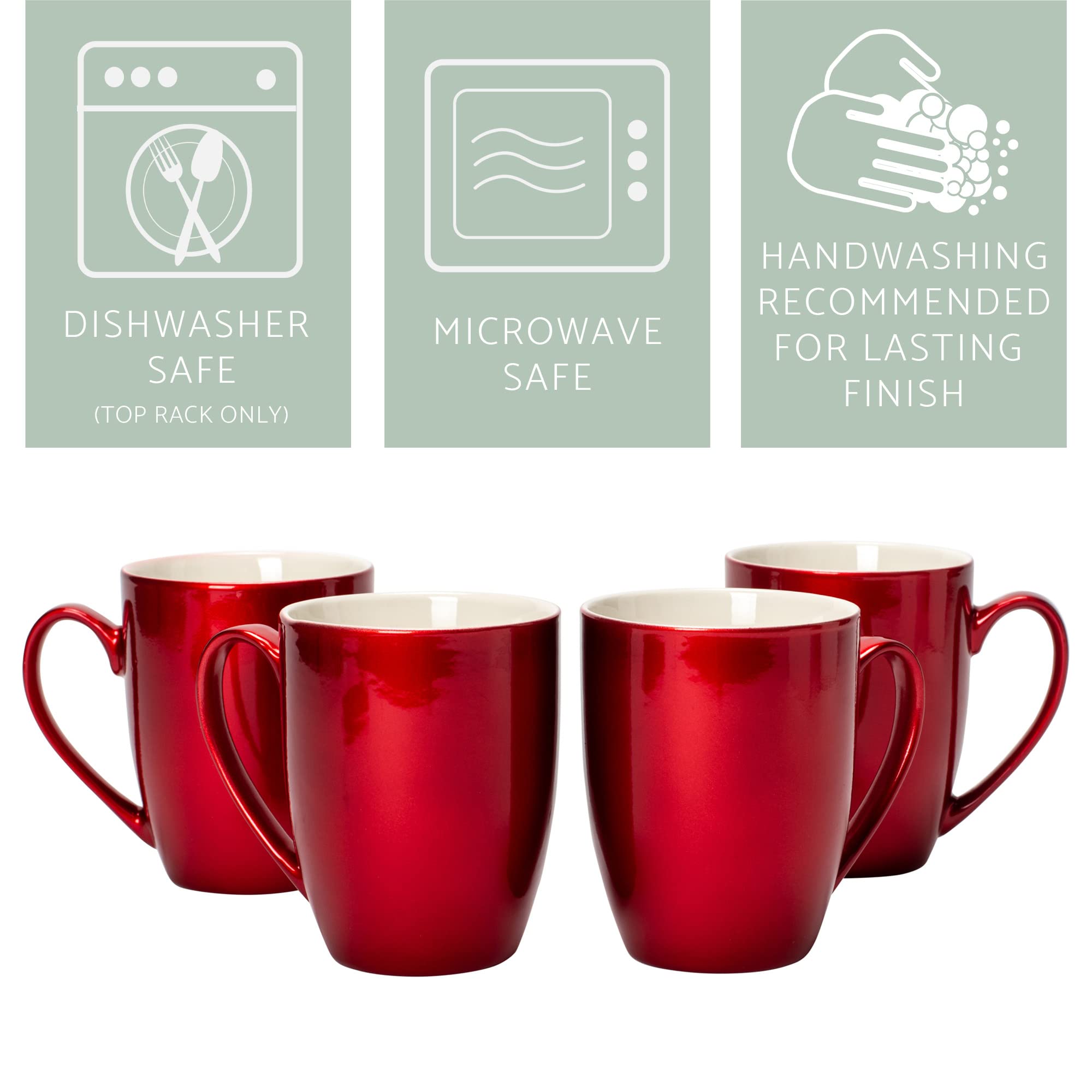 Elanze Designs Cardinal Red Glossy Finish 10 ounce New Bone China Coffee Cup Mugs Set of 4
