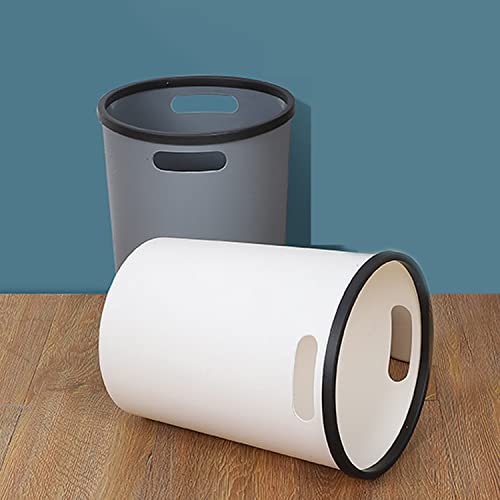 Zhongren 3 Gllon Trash Can Wastebasket Round Plastic Recycling Bin with Handles Garbage Container for Kitchen Office Bathroom Living Room Bedroom Commercial White+Grey-4 Pack