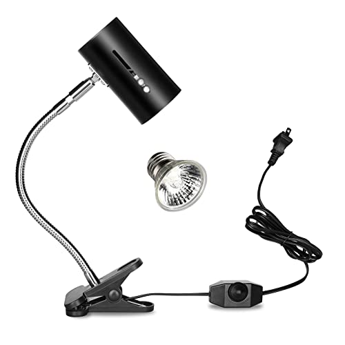 Simple Deluxe Reptile Lamp Fixture Holder Clamp Lengthened Adjustable Socket with Wider and Deeper Spot Light Barrel Dimmable Switch 25W UV Bulb Included, for Lizard Tortoise Snake Aquarium Habitat