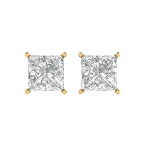 Clara Pucci 4.0 ct Princess Cut VVS1 Conflict Free Solitaire Genuine Moissanite Designer Stud Earrings Solid 14k Yellow Gold Push Back