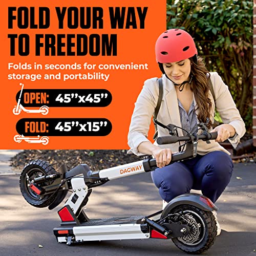 DAGWAY - Ultra Long-Range 56-Mile Electric Scooter for Adults and Kids, Sleek Foldable Electric Scooter, Fast-Charging 500W Motorized Scooter, with Front and Rear Wheel Shock Absorbers (White)