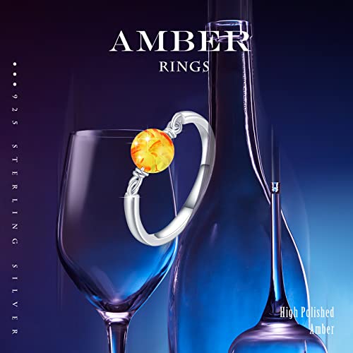 CUOKA MIRACLE Amber Rings Bead Rings 925 Sterling Silver Amber Bead Rings Honey Amber Adjustable Rings for Women