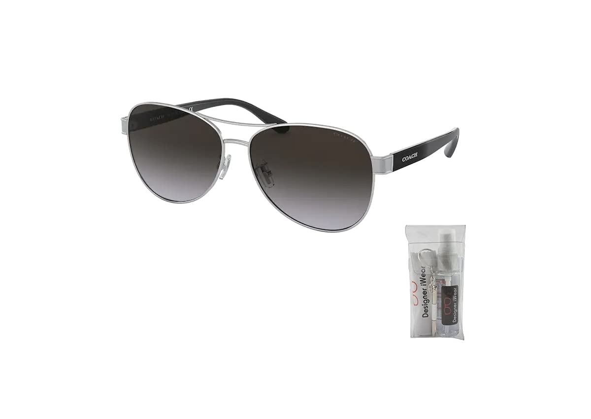 Coach HC7115 90018G 59MM Silver/Dark Grey Gradient Pilot Sunglasses for Women + BUNDLE with Designer iWear Eyewear Kit