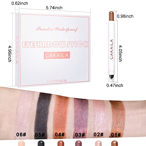 evpct 6Pcs 2 tone Eye Shadow Stick Makeup Set Waterproof Cream Eyeliner Crayon Set White Brown Gold Pink Dark Purple Bronzer Black Shimmer Eye Brightener Pencil Highlighter
