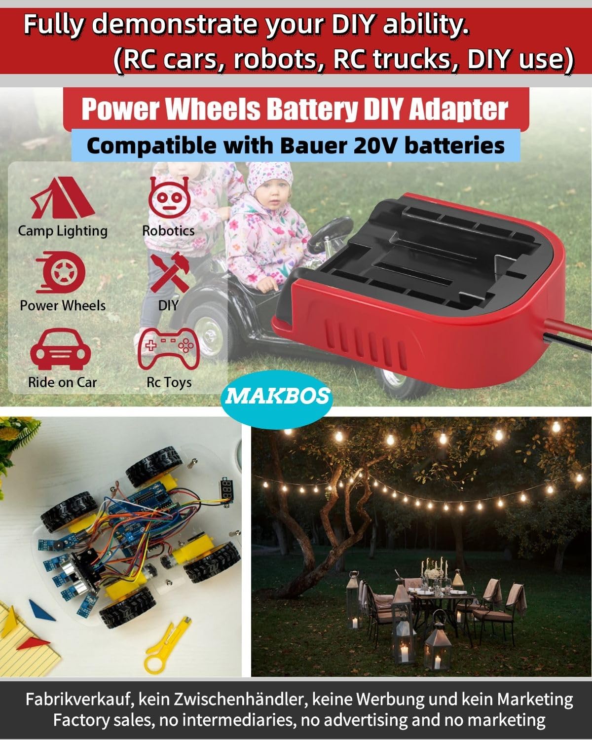 for Bauer 20V Battery Adapter,for Power Wheels Adaptor,DIY Converter for Bauer 20V Battery Power Station,Battery Conversion Kit with Switch,for DIY Rc Car Toys Batteries,for Robotics and Rc Truck