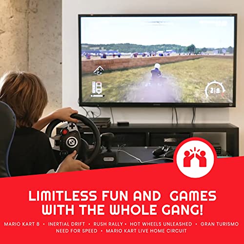 EVORETRO Steering Wheel for PC, Racing Wheel, Pedals, Paddle & Stick Shifter, Compatible with Nintendo Switch Games - Mario Kart 8 & More! High Vibration Feedback, Adjustable Desk Clamp