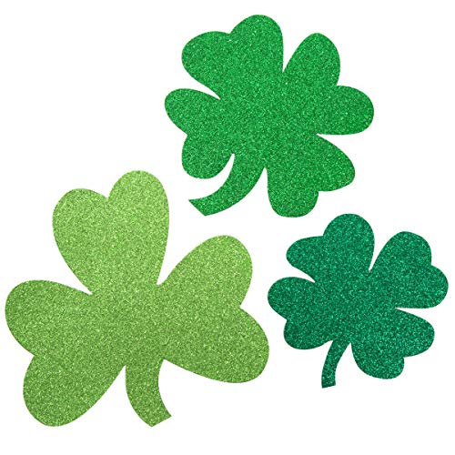 Unique Glittery Shamrock Cutouts | Assorted Designs | 6 Pcs, 5.75", 5" and 4"